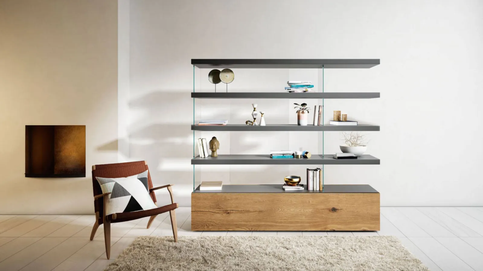 Libreria Air in legno e vetro Lago